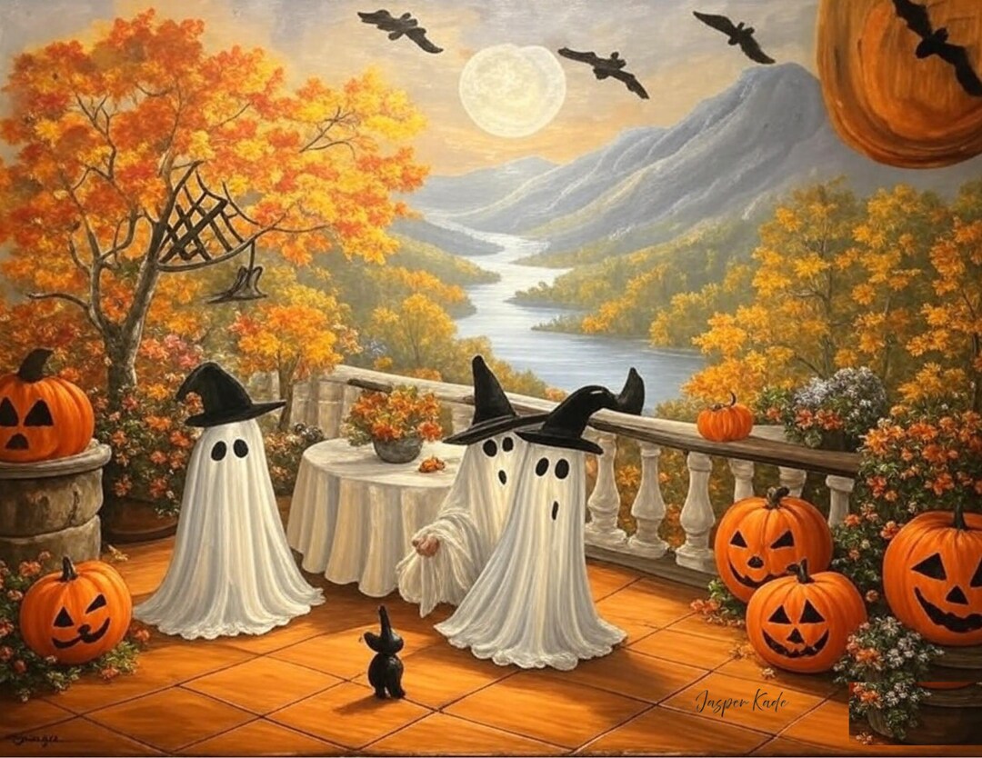 Halloween Wall Art Print | Cute Ghost Family Pumpkin Decor | Autumn ...