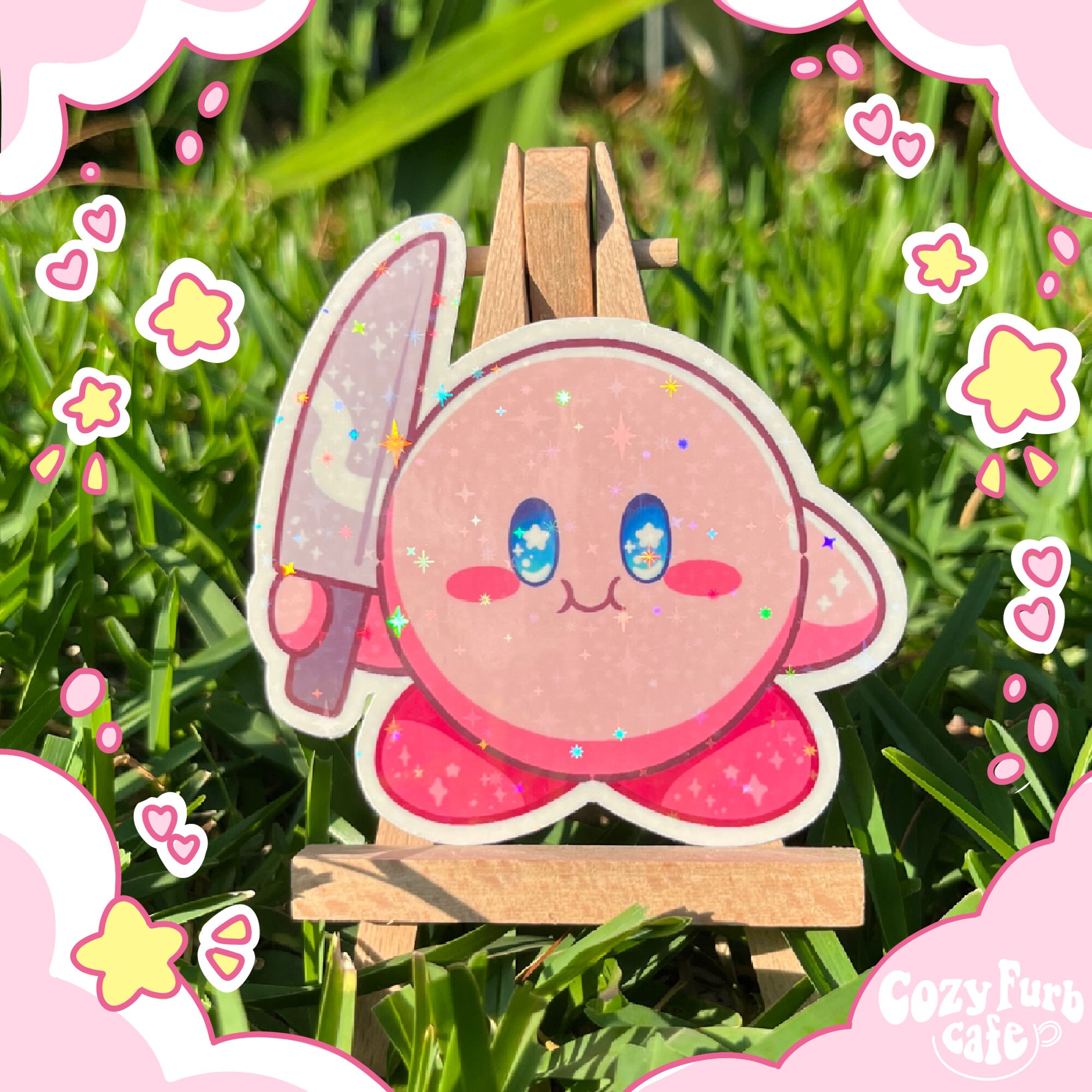 Knife Kirbo Sticker | Water Resistant Holographic Vinyl Sticker, Gift ...