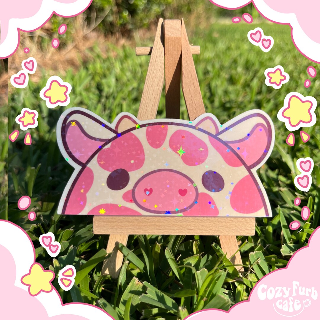 Squishy Cow Spotted Peeker Sticker JUMBO | Water Resistant Holographic ...
