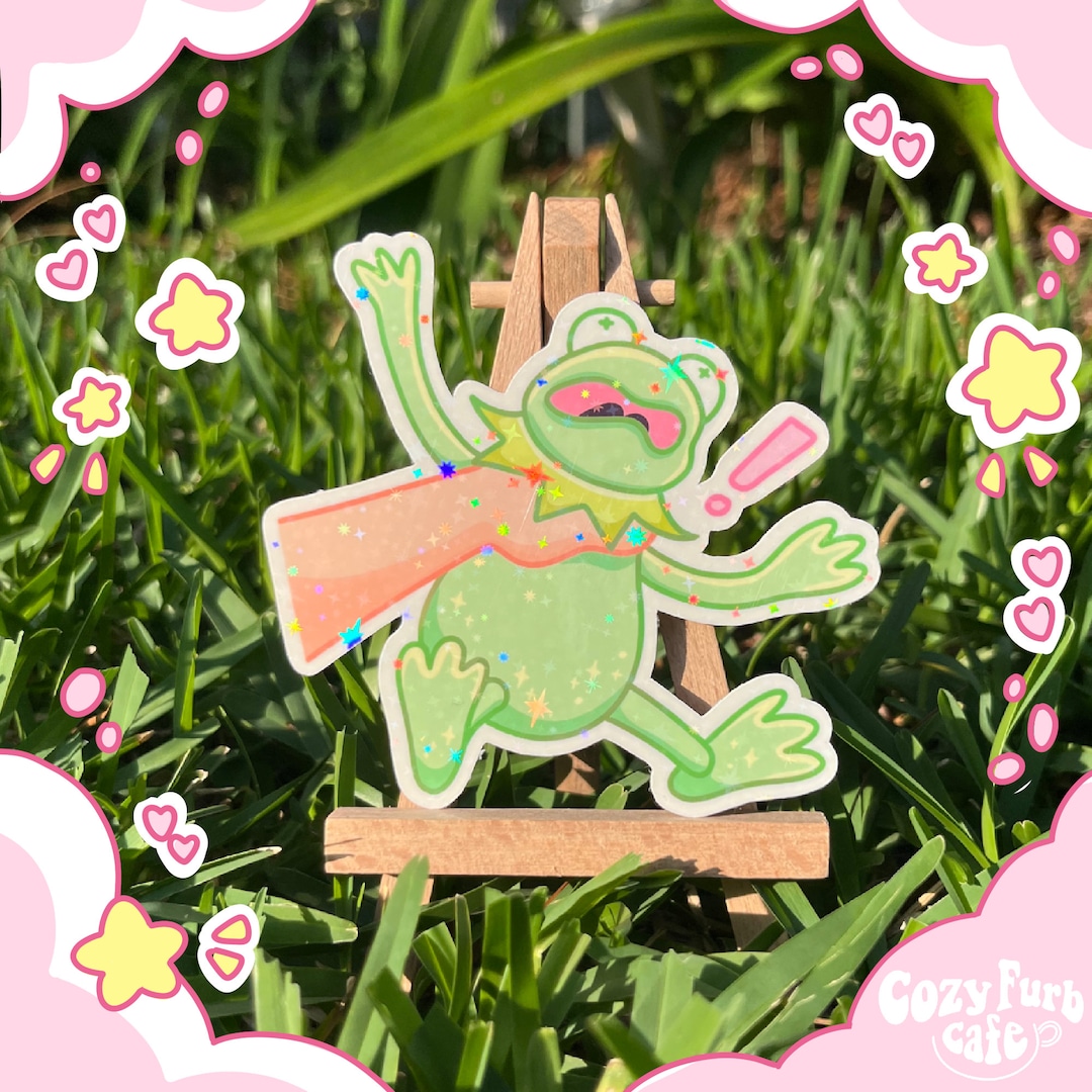 Surprised Froggy Sticker Water Resistant Holographic Vinyl Sticker ...