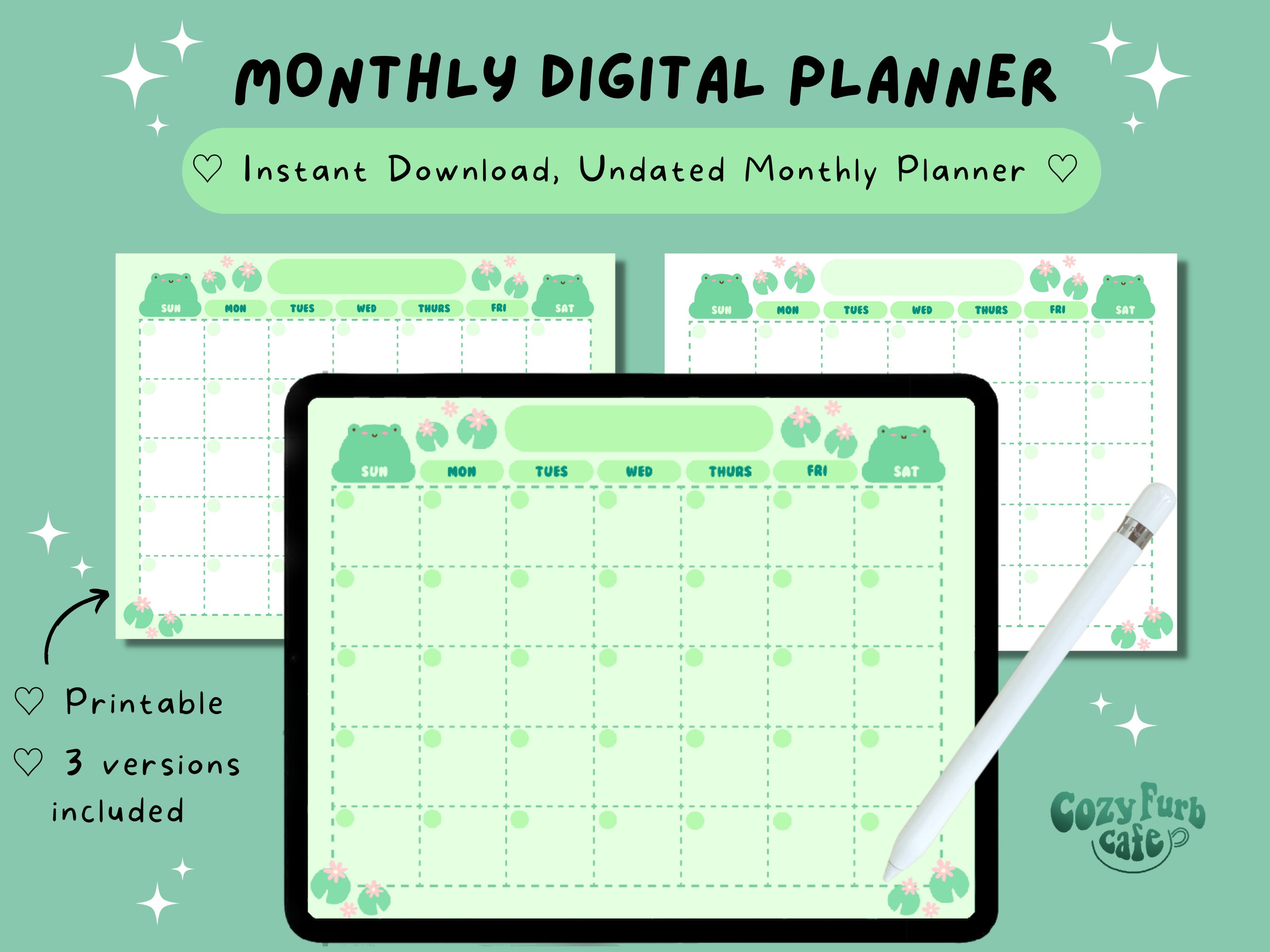 Frog Monthly Digital Planner / Printable Undated Calendar / 2023 ...