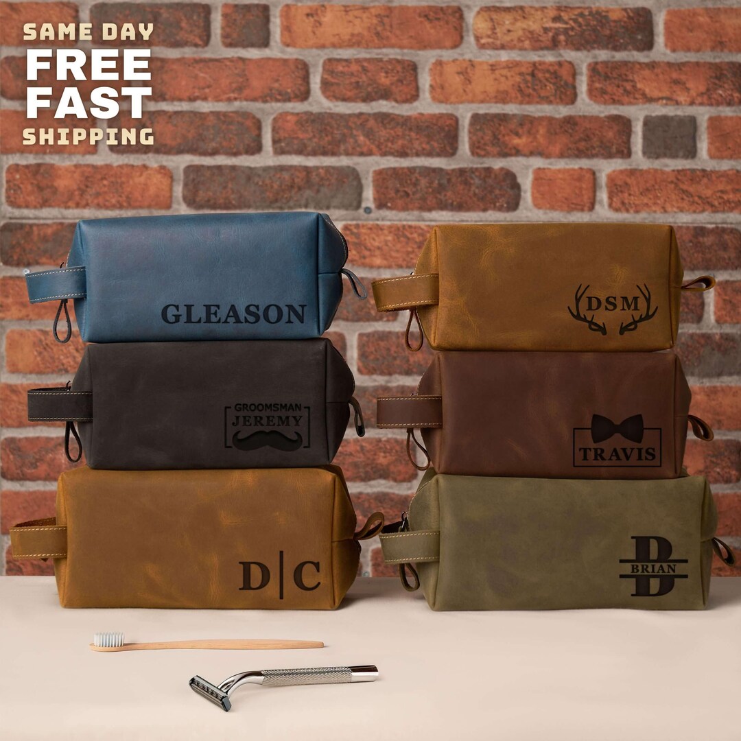 Personalized Leather Dopp Kit – Groomsmen Gifts – Custom Toiletry Bag ...