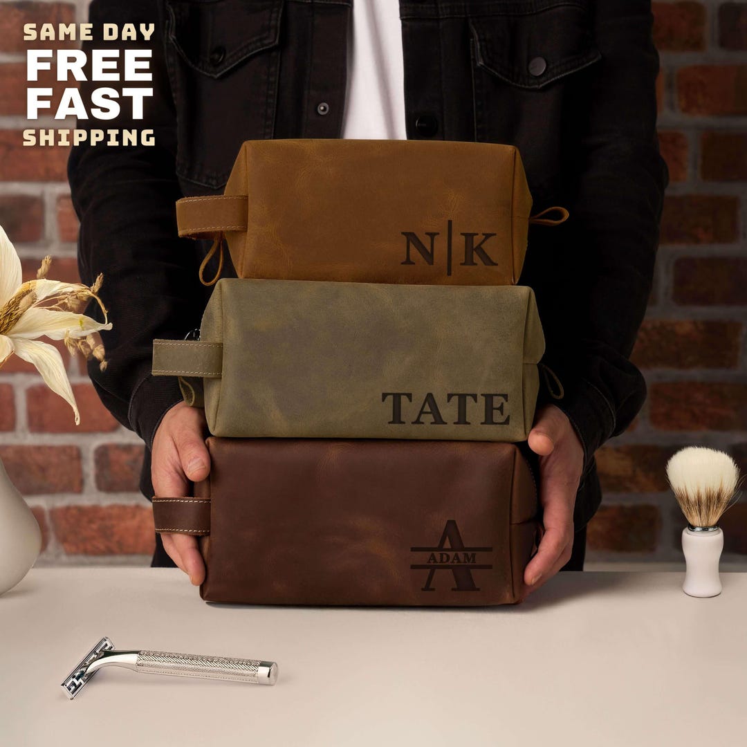 Personalized Full Grain Leather Dopp Kit – Custom Toiletry for Him ...