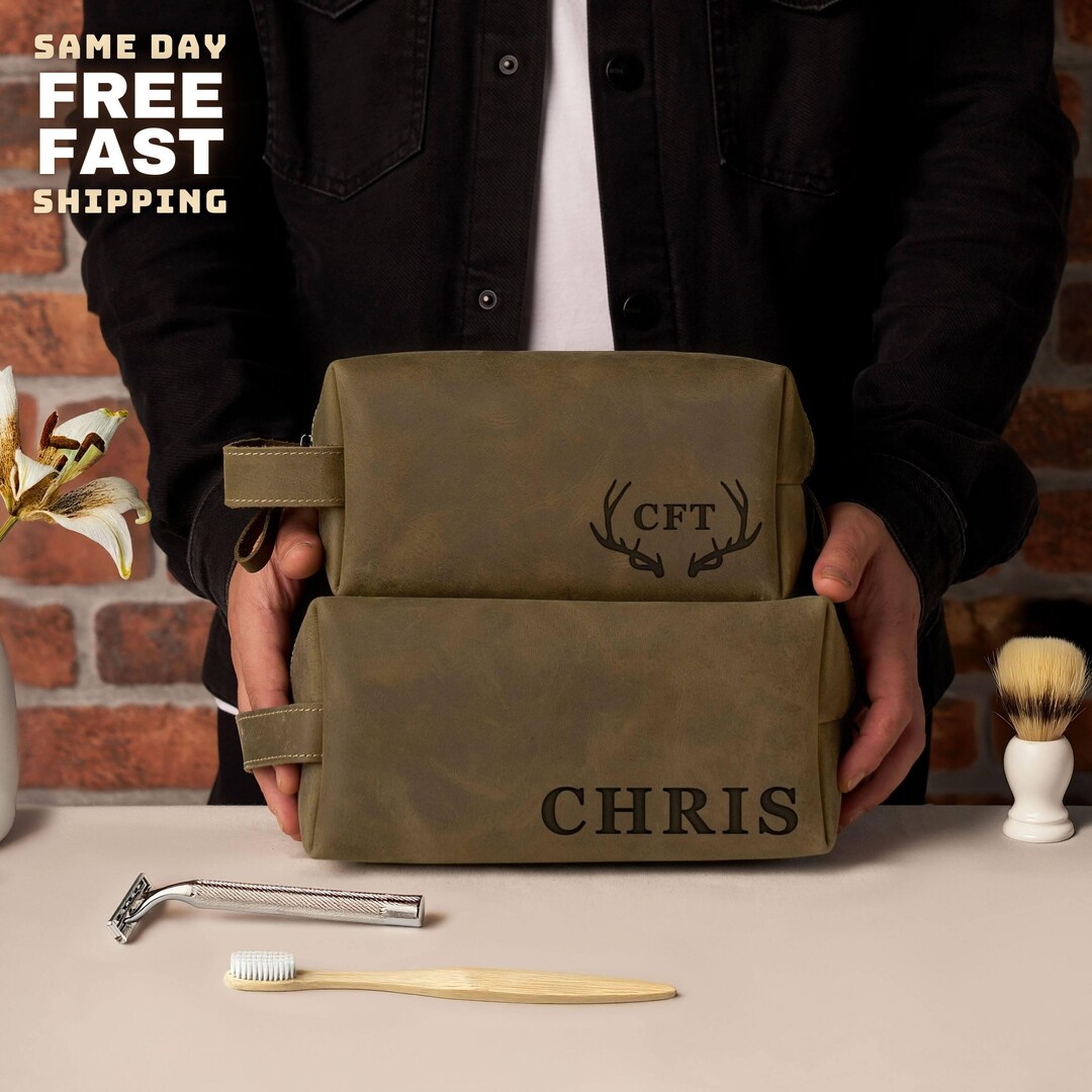 Personalized Leather Dopp Kit – Custom Anniversary Gift for Him ...