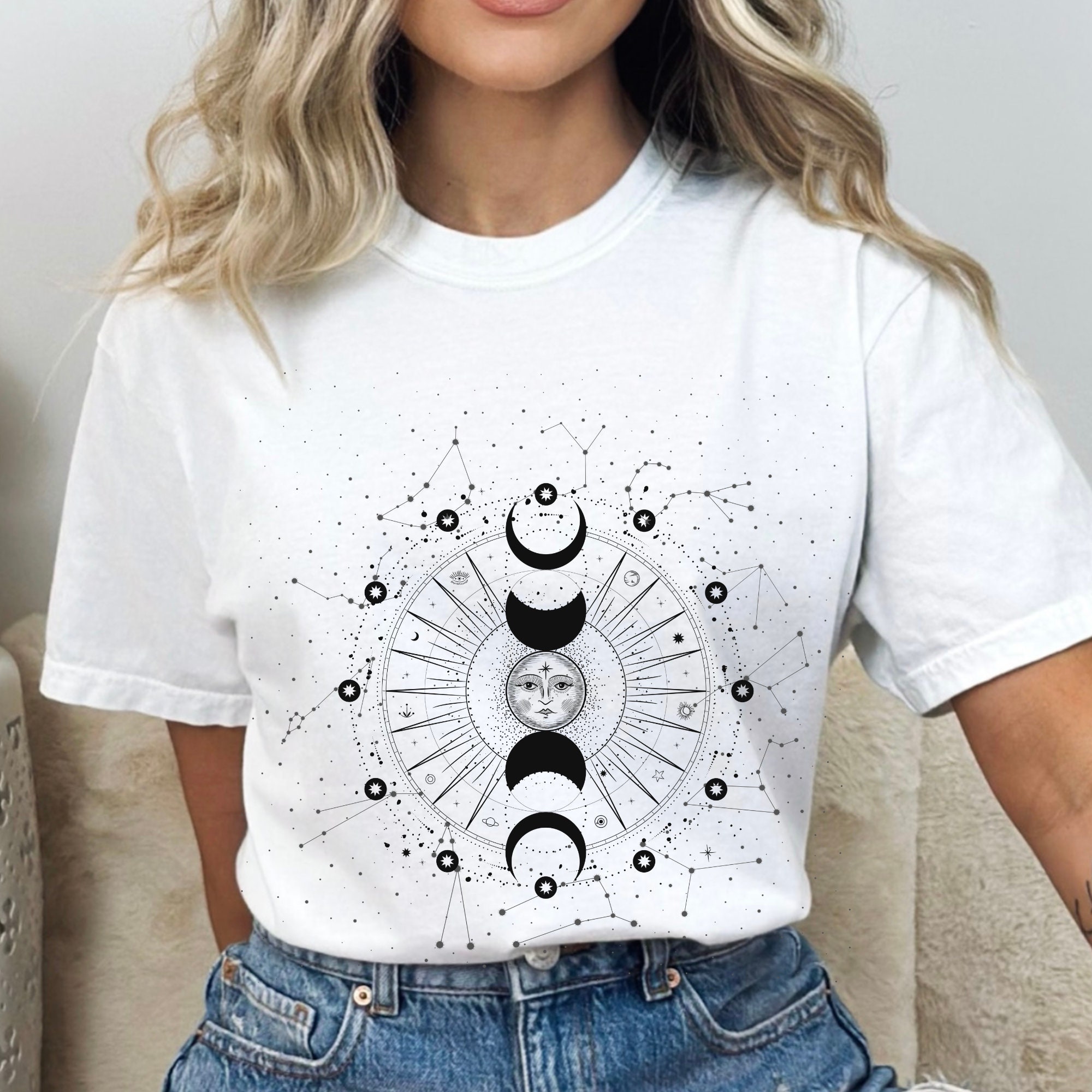 Celestial Moon Phase Comfort Colors Shirt, Astrology Boho Tee - Etsy