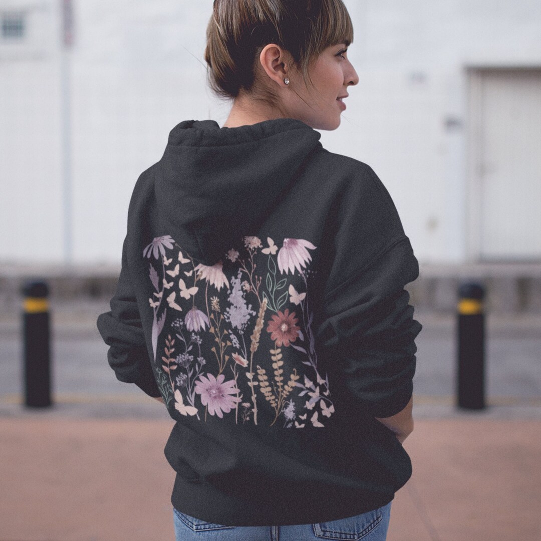 Cottage Core Hoodie Vintage Pressed Flowers Sweatshirt Graphic Back ...