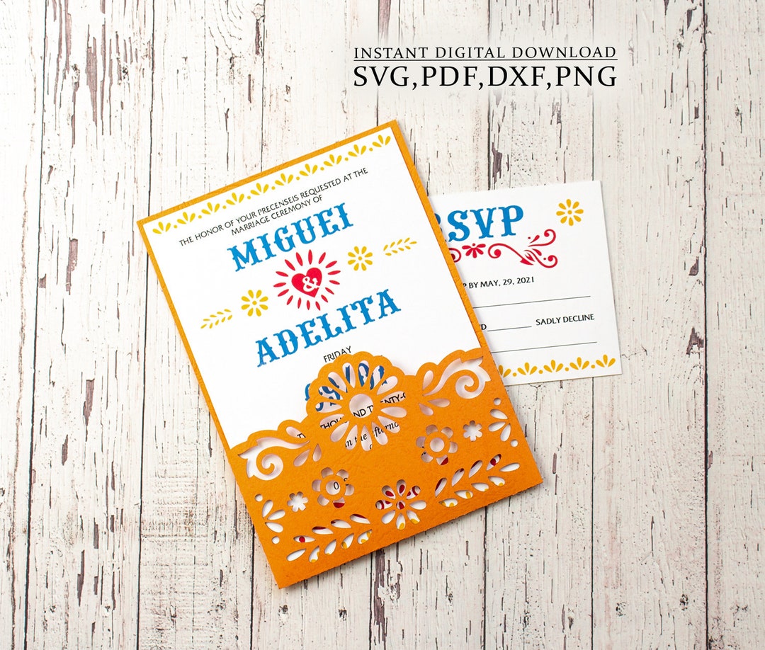 Mexican Invitation Template Svg, Wedding Picado Pocket Envelope 5x7 Svg ...