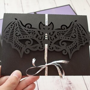 Gothic Wedding Bat Invitation Svg, Halloween Lace Wings Three-fold ...