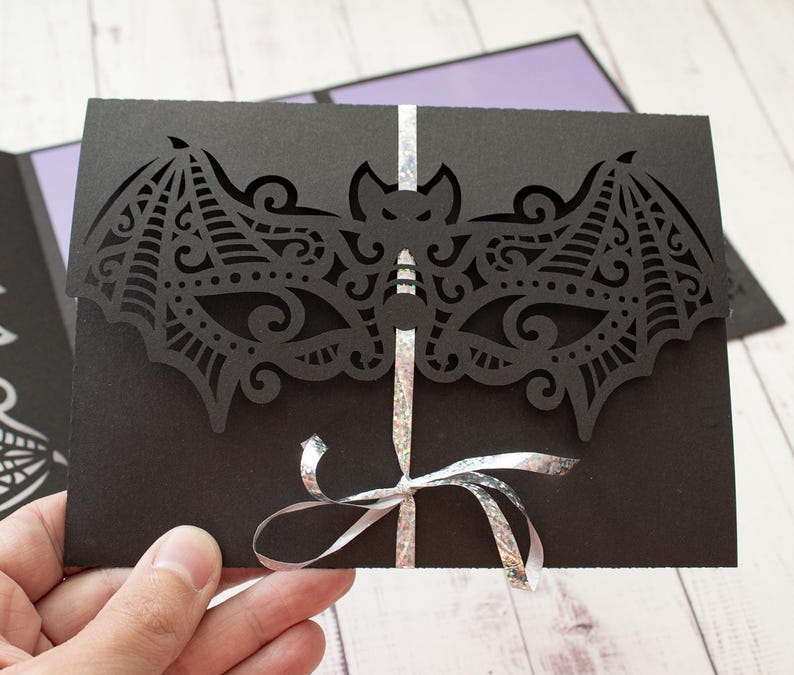 Gothic Wedding Bat Invitation Svg, Halloween Lace Wings Three-fold ...