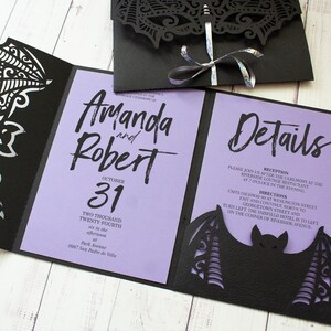 Gothic Wedding Bat Invitation Svg, Halloween Lace Wings Three-fold ...