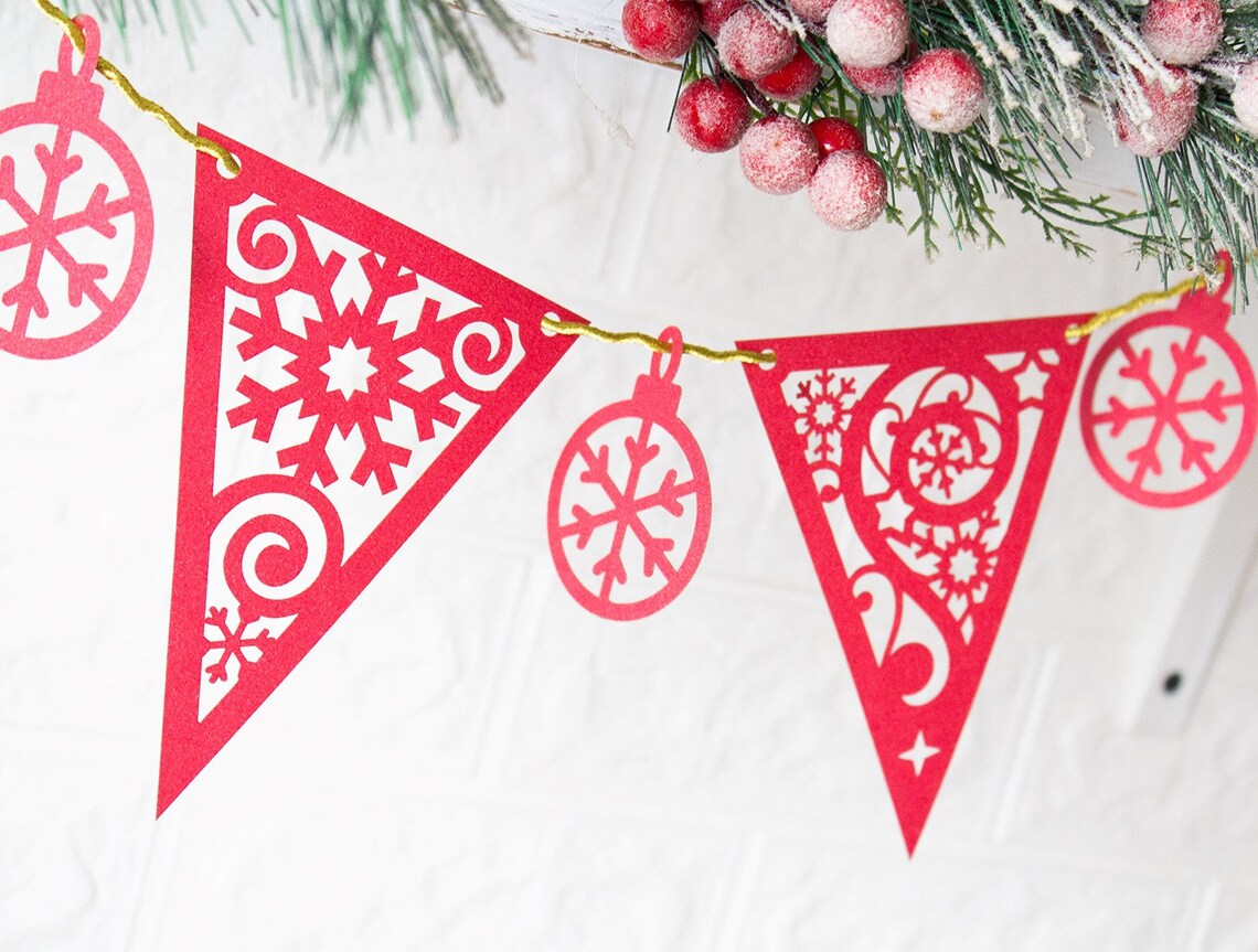 Bunting Banner Flags Snowflakes Template Banner Christmas - Etsy