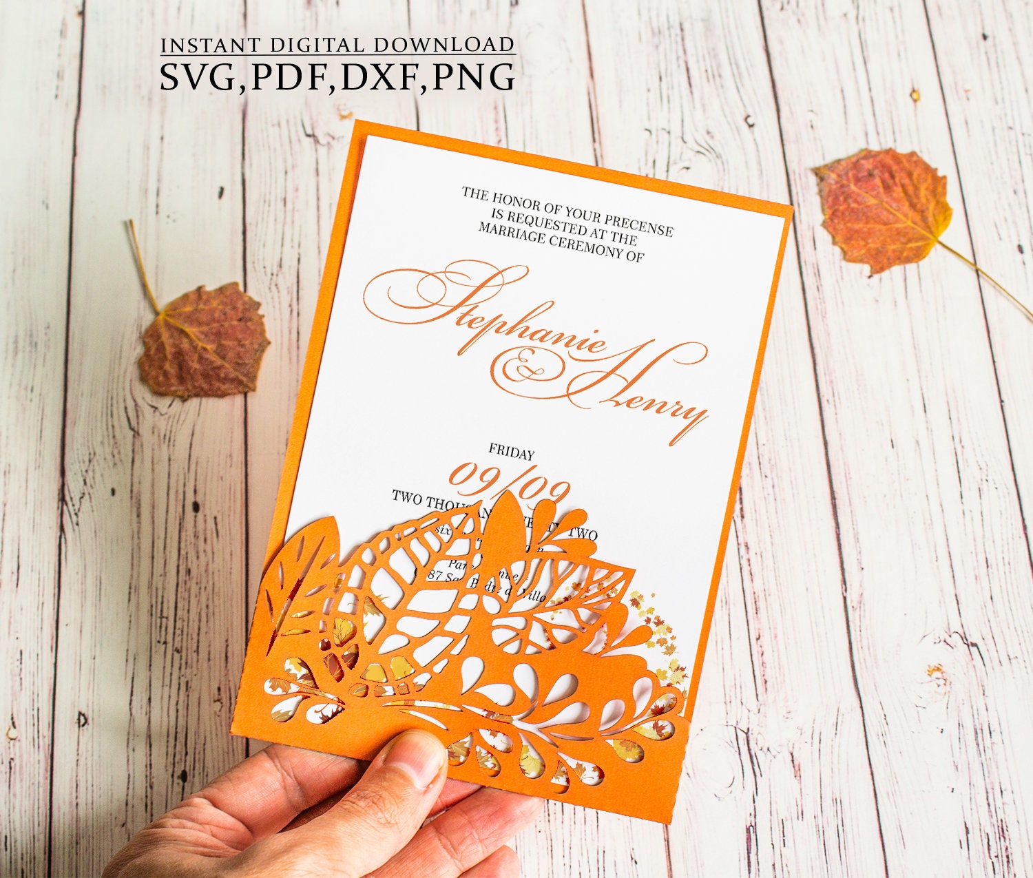 Autumn Leaves Invitation Template Svg, Thanksgiving Fall Wedding Dry ...