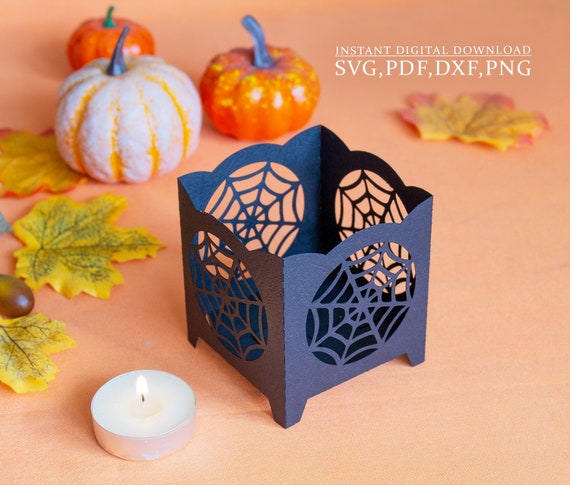 Paper Lamp Spider Web Svg Halloween Candle Holder Template - Etsy