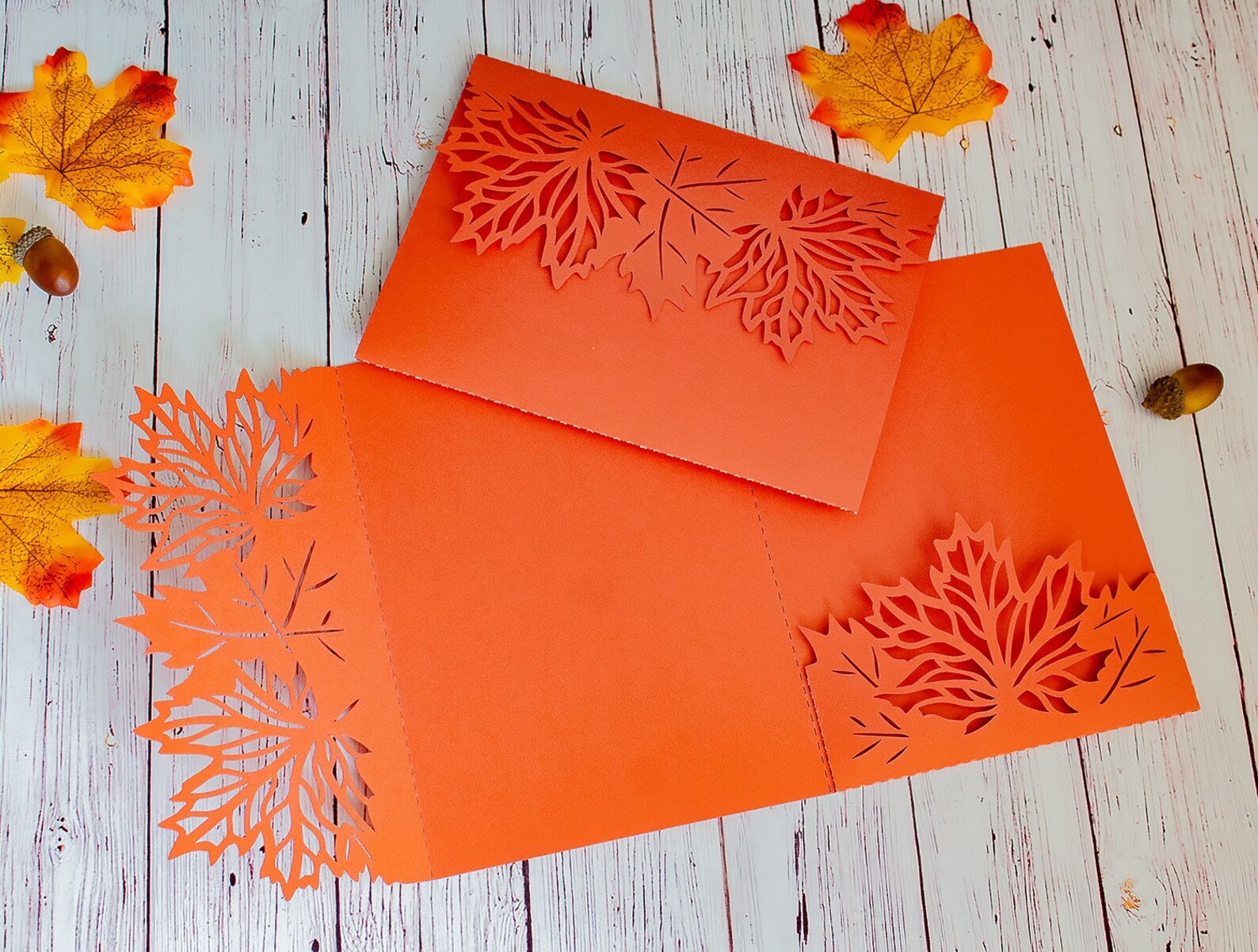 Dry Maple Leaf Invitation Template, Fall Wedding Trifold Envelope Svg ...