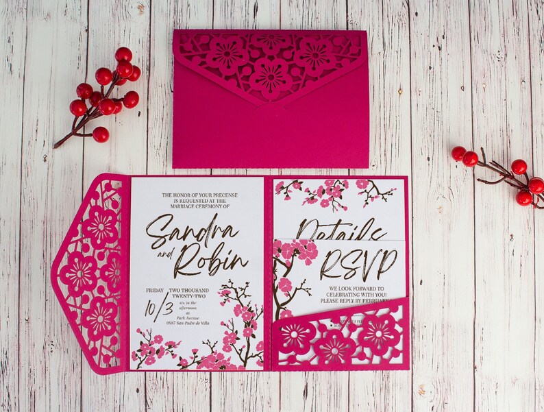 Wedding Invitation Template SVG Trifold Sakura Lace 5x7 - Etsy