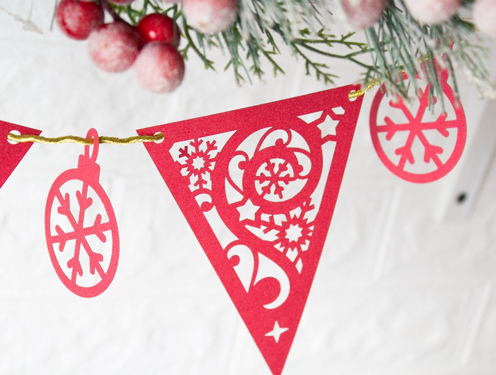 Bunting Banner Flags Snowflakes Template Banner Christmas - Etsy