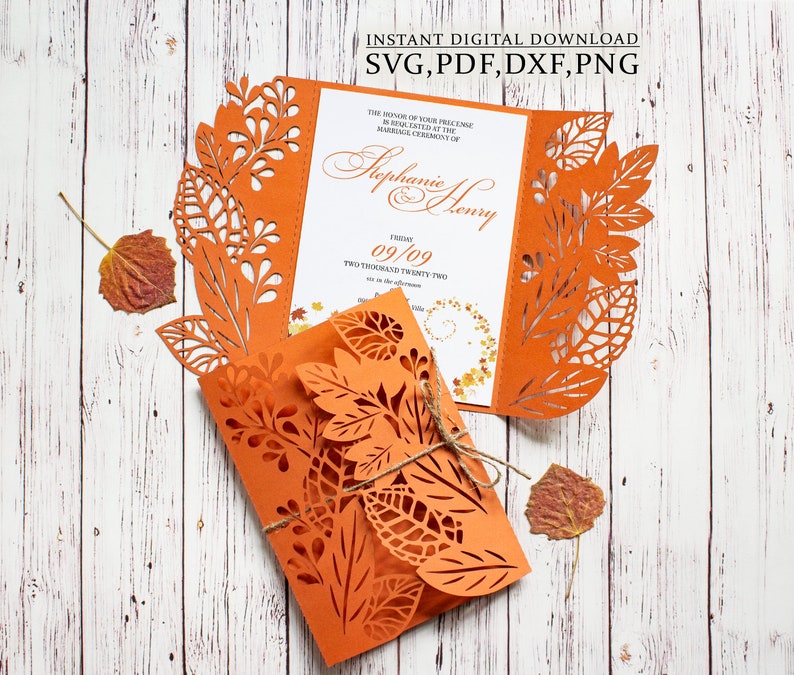 Fall Wedding Invitation Template Svg, Autumn Dry Leaves Thanksgiving ...