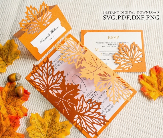 Maple Leaf Invitation SVG Autumn Wedding Set Wedding - Etsy