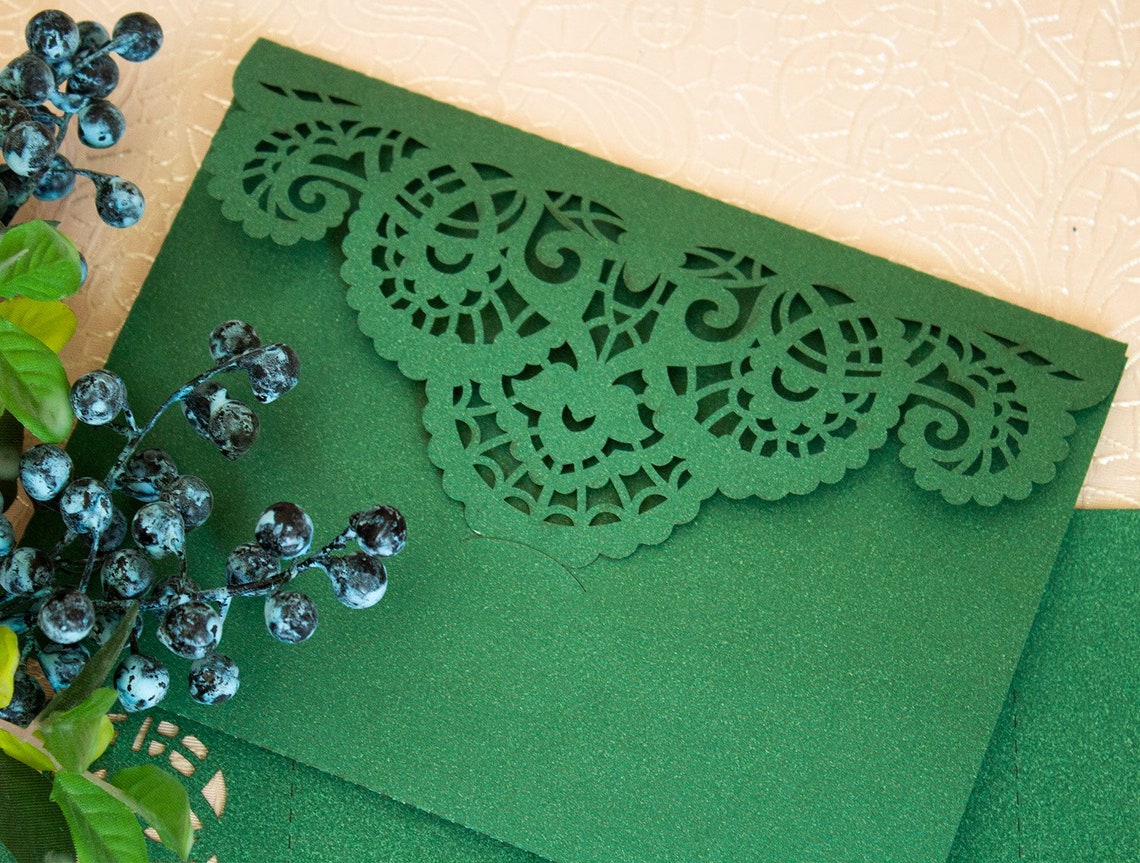 Wedding Lace Invitation Svg Trifold 5x7 Pocket Envelope Etsy