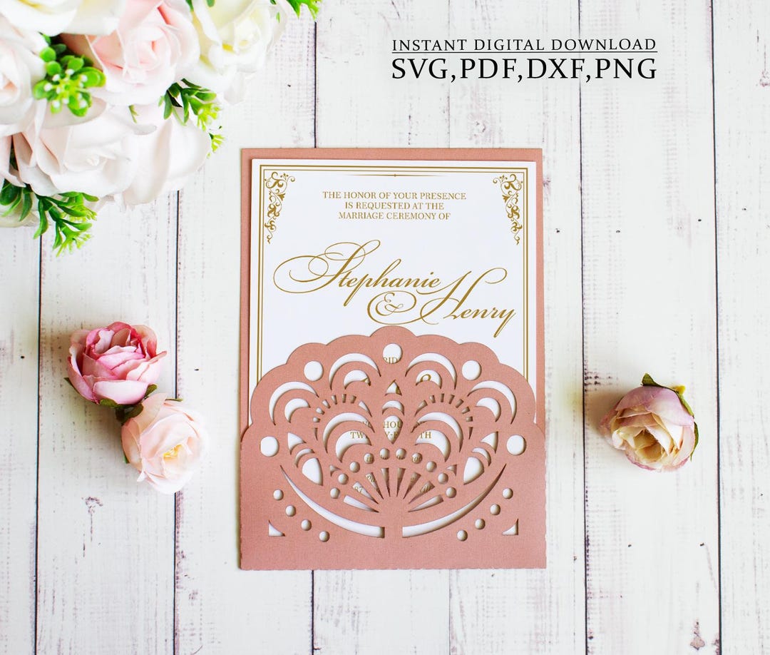 Lace Pocket Invitation Svg Template, Wedding Invite Card for Cricut ...