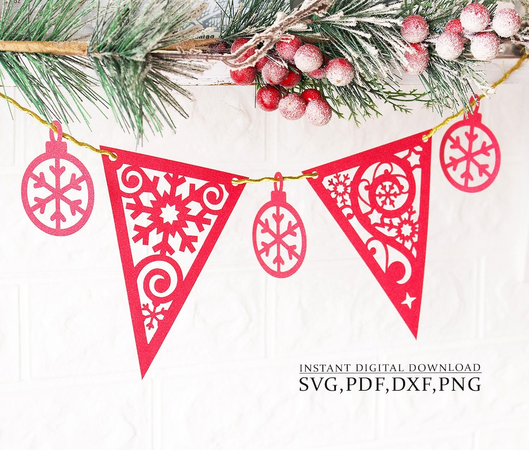 Bunting Banner, Flags Snowflakes Template Banner, Christmas Decor ...