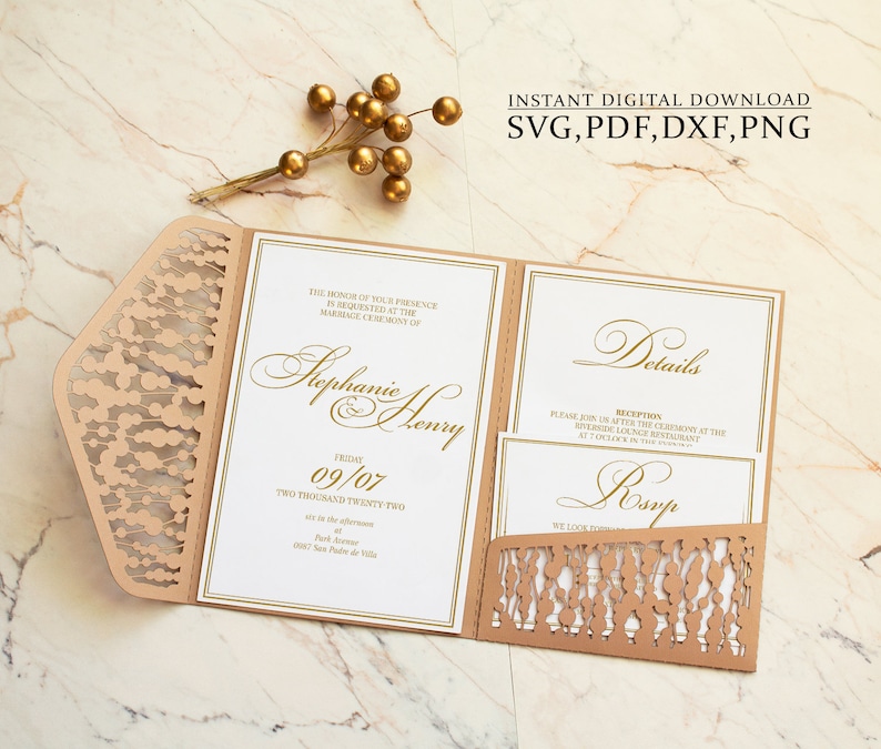 Wedding Invitation Template SVG Trifold 5x7 Pocket Envelope - Etsy