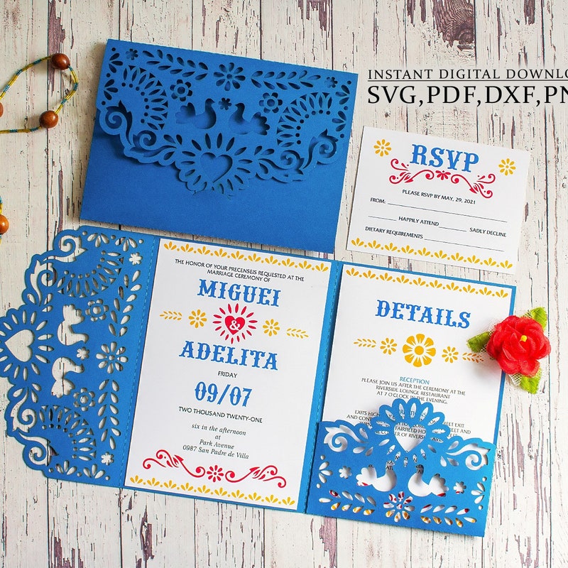 A 7 Pocket Blue Invitation - Etsy
