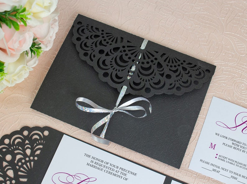 Lace Invitation Svg Trifold Wedding 5x7 Pocket Envelope Etsy