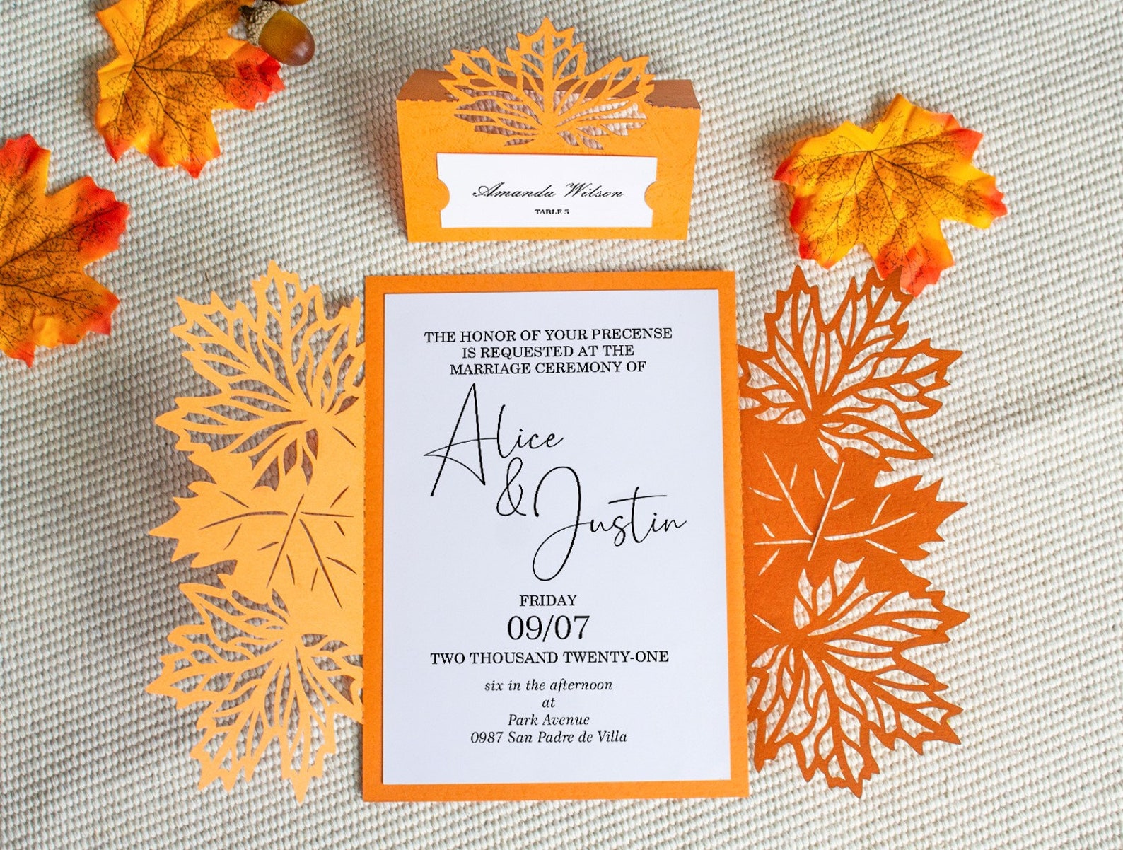 Maple Leaf Invitation SVG, Autumn Wedding Invitation Set, Wedding ...