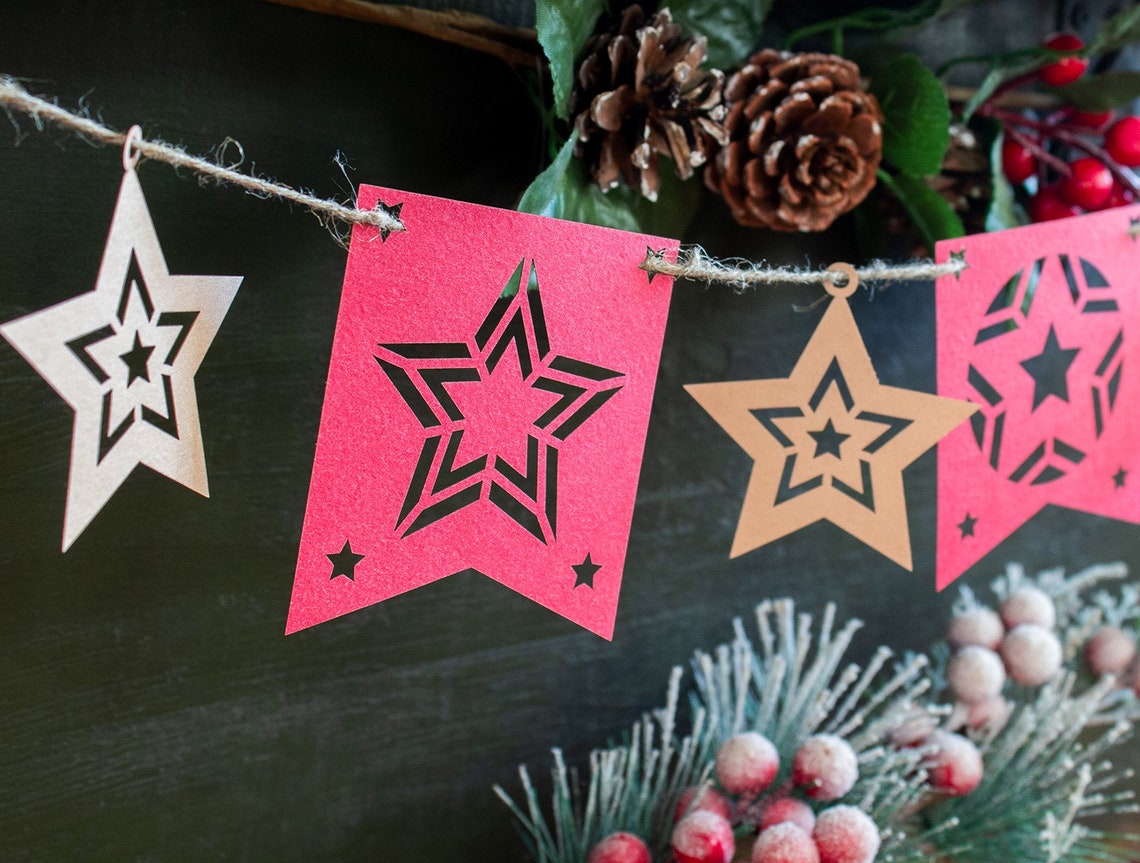 Bunting Banner Flags Stars Template Banner Christmas Decor - Etsy