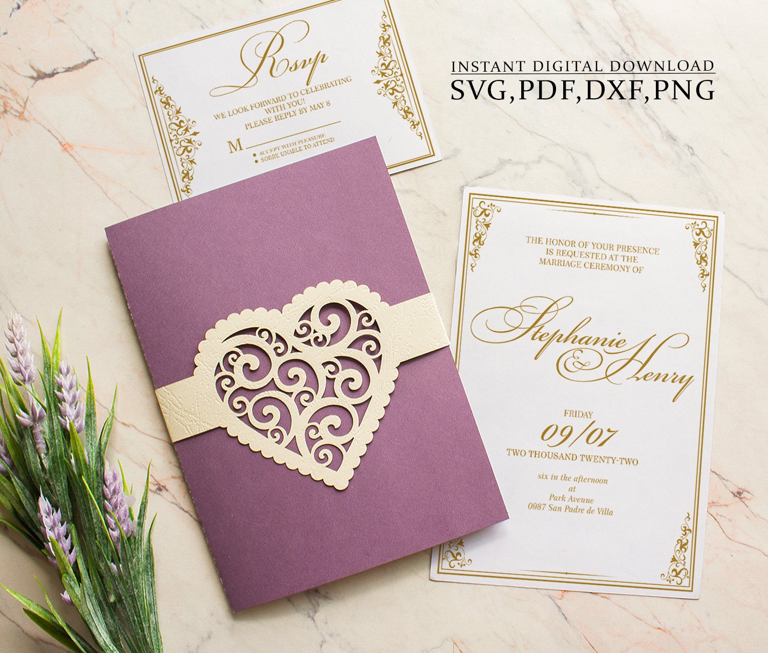 Wedding Heart Invitation SVG Template, Heart Lace 5x7 Pocket Envelope ...