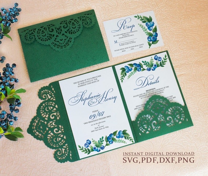 Wedding Lace Invitation Svg Trifold 5x7 Pocket Envelope Etsy