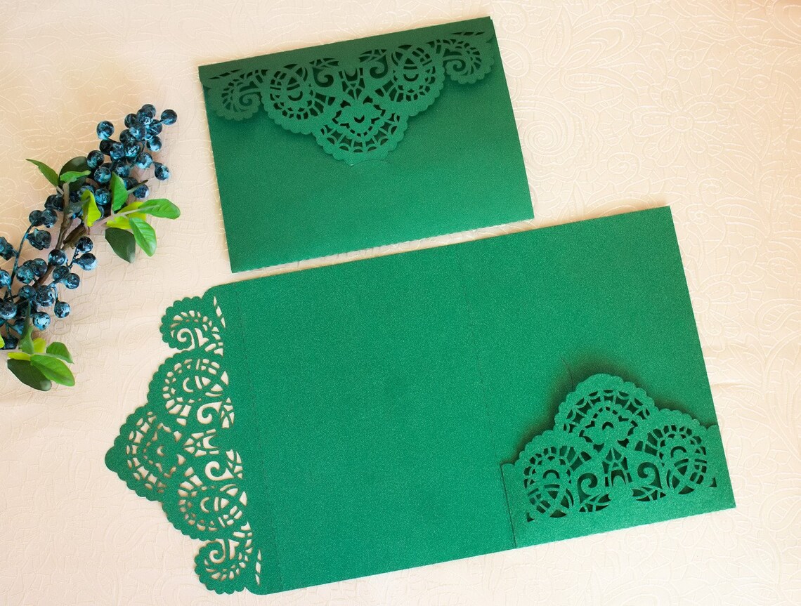 Wedding Lace Invitation Svg Trifold 5x7 Pocket Envelope Etsy