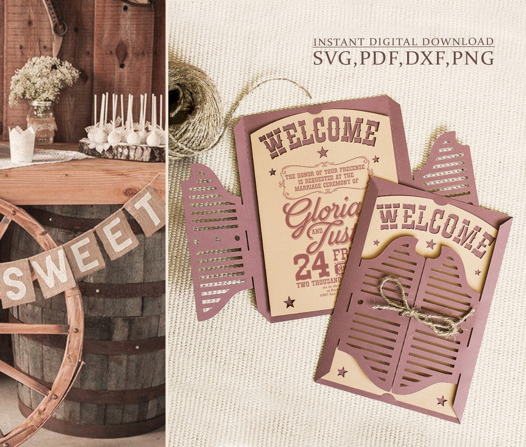 Saloon Wedding Invitation Svg, Western Country Party Style Invitation ...