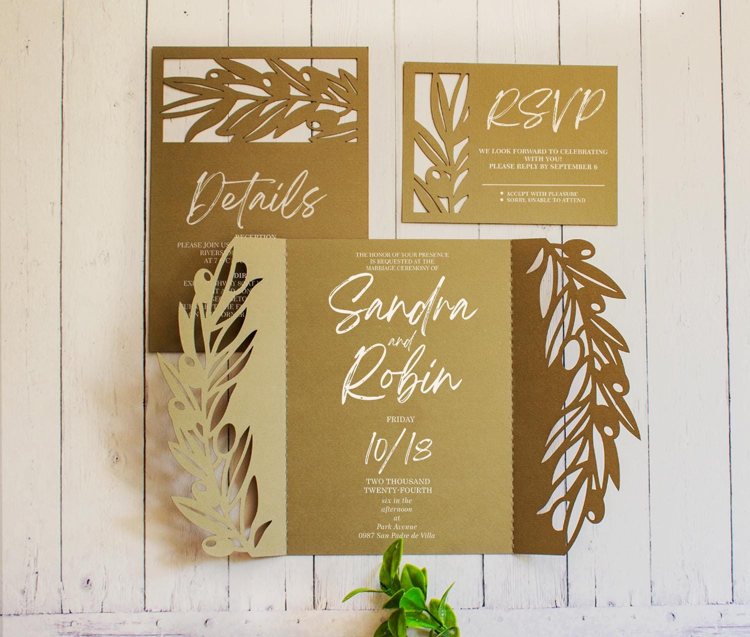 Wedding Olive Branch Invitation Set Template, Olive Gatefold Invite ...