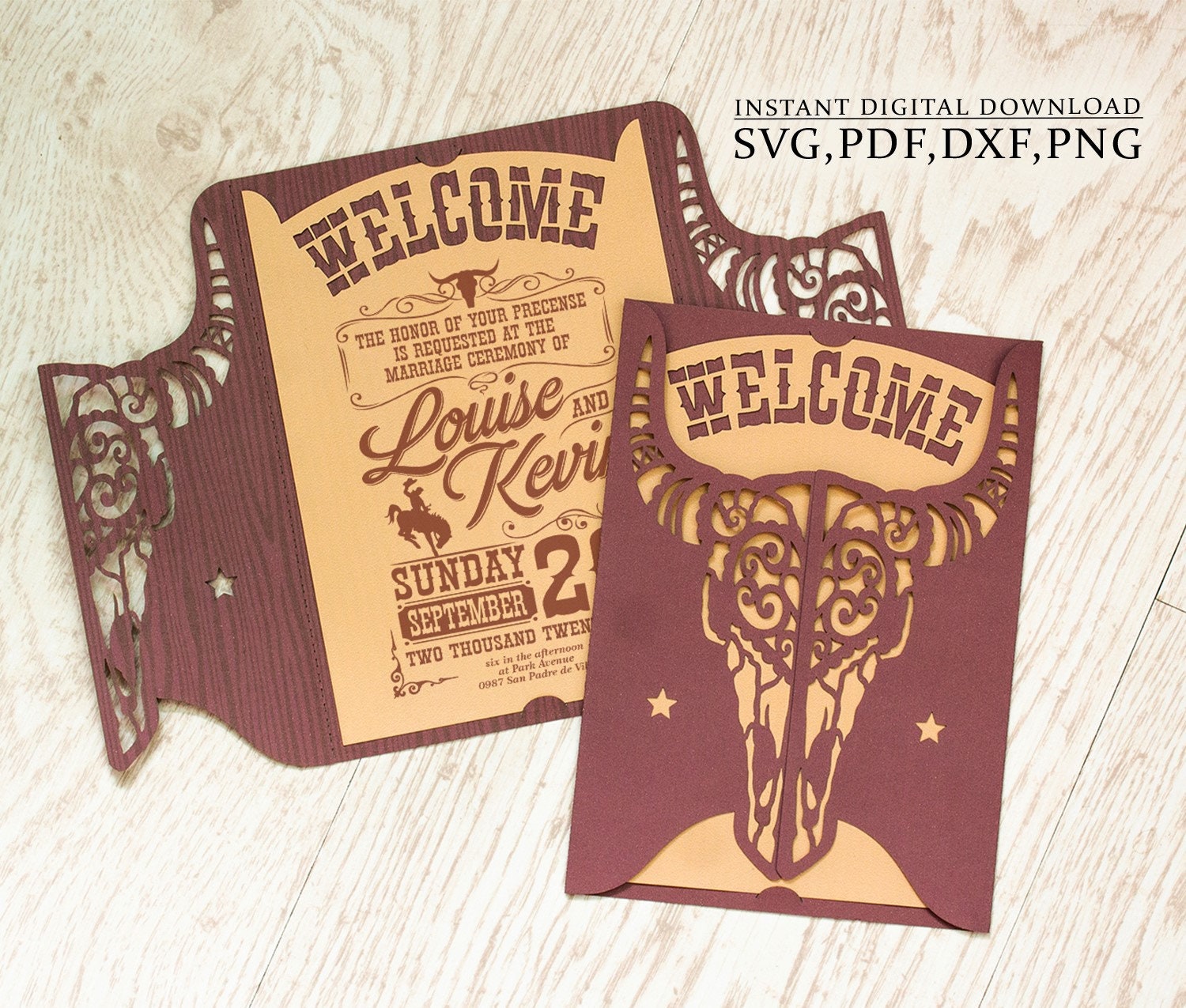 Western Wedding Invitation Svg Country Party Bull's - Etsy