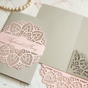 Wedding Lace Invitation SVG Template, Elegant 5x7 Pocket Envelope for ...