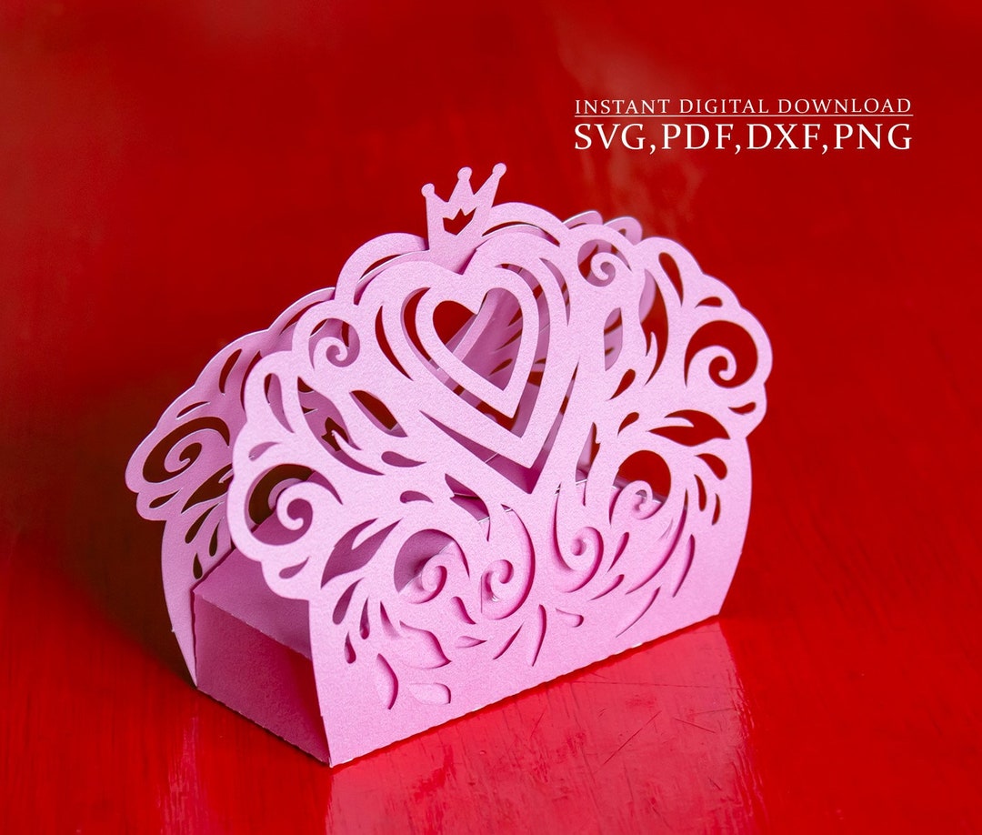 Gift Box Template, Crown Box Svg, Wedding Heart Box Template, Candy Box ...