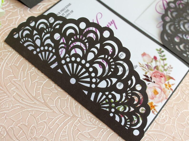 Lace Invitation Svg Trifold Wedding 5x7 Pocket Envelope Etsy