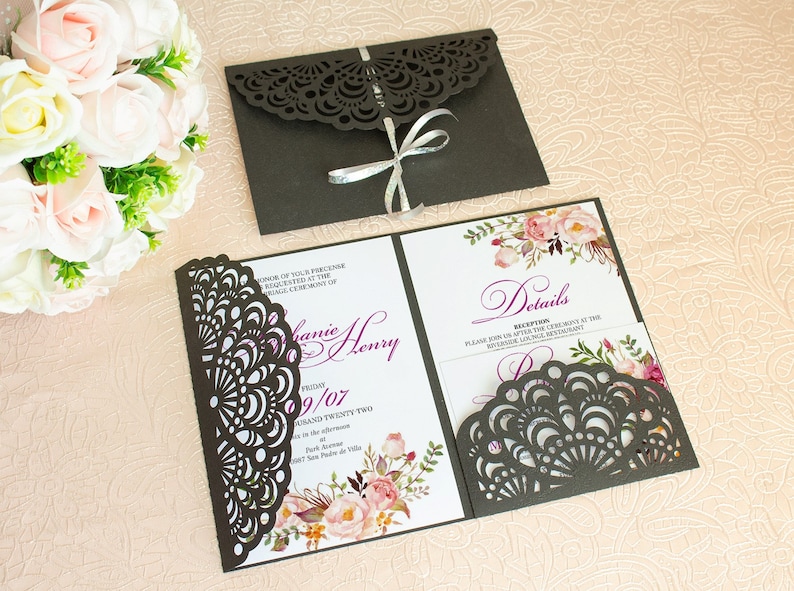 Lace Invitation Svg Trifold Wedding 5x7 Pocket Envelope Etsy