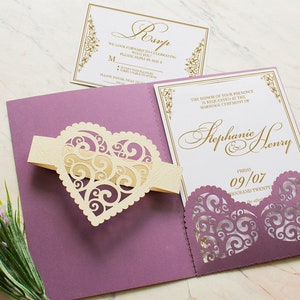 Wedding Heart Invitation SVG Template, Heart Lace 5x7 Pocket Envelope ...