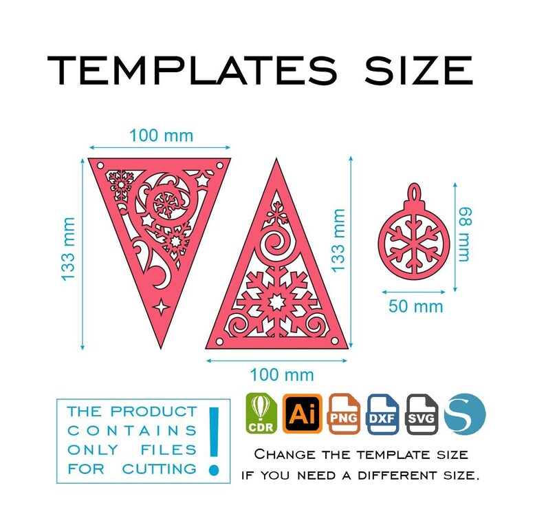 Bunting Banner Flags Snowflakes Template Banner Christmas - Etsy