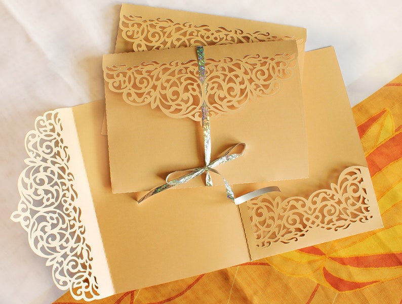 Wedding Trifold Invitation SVG, 5x7 Invitation Envelope Template, Laser ...