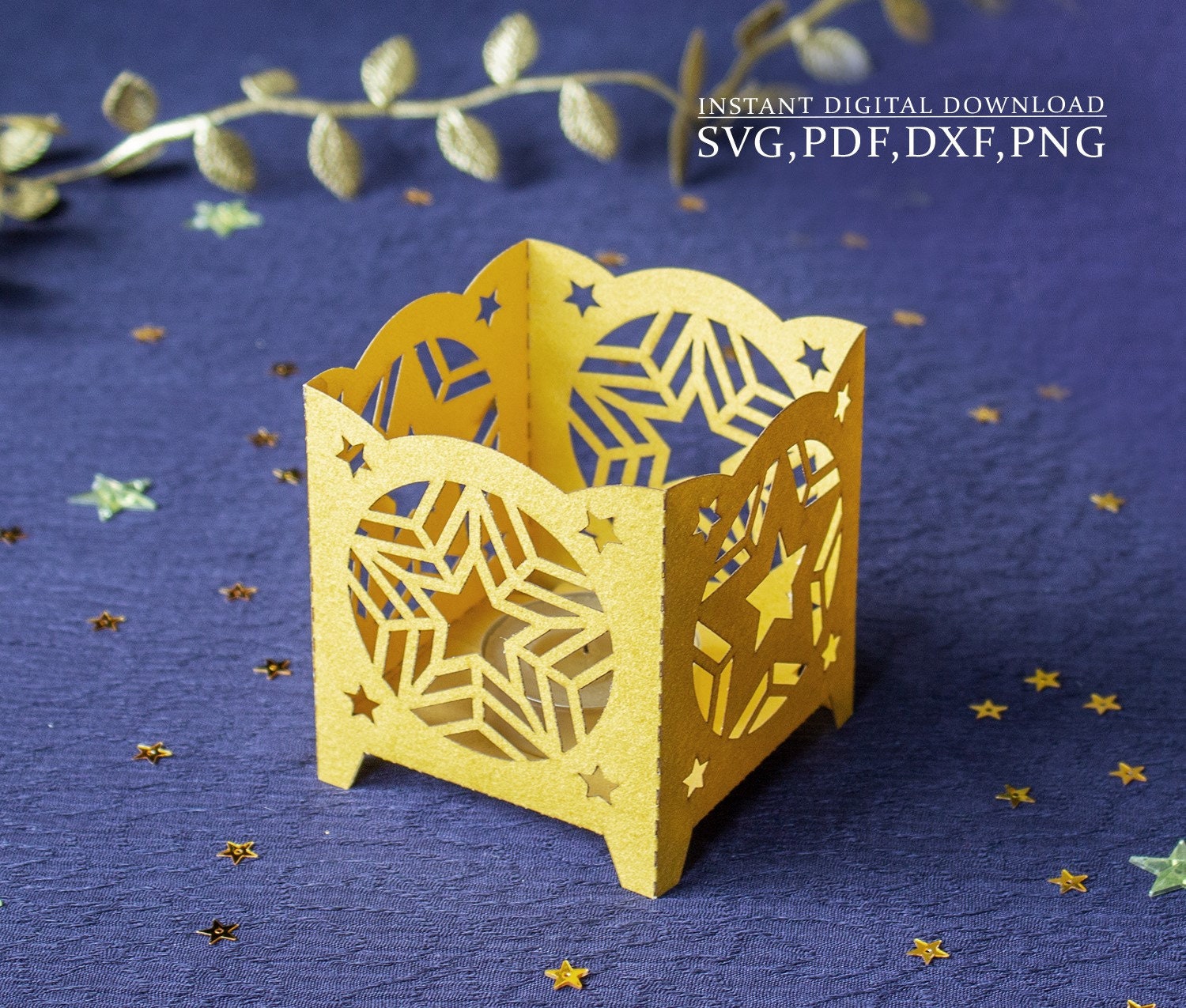Paper Lamp Svg, Candle Holder Template, Stars Flashlight Lamp, Laser ...