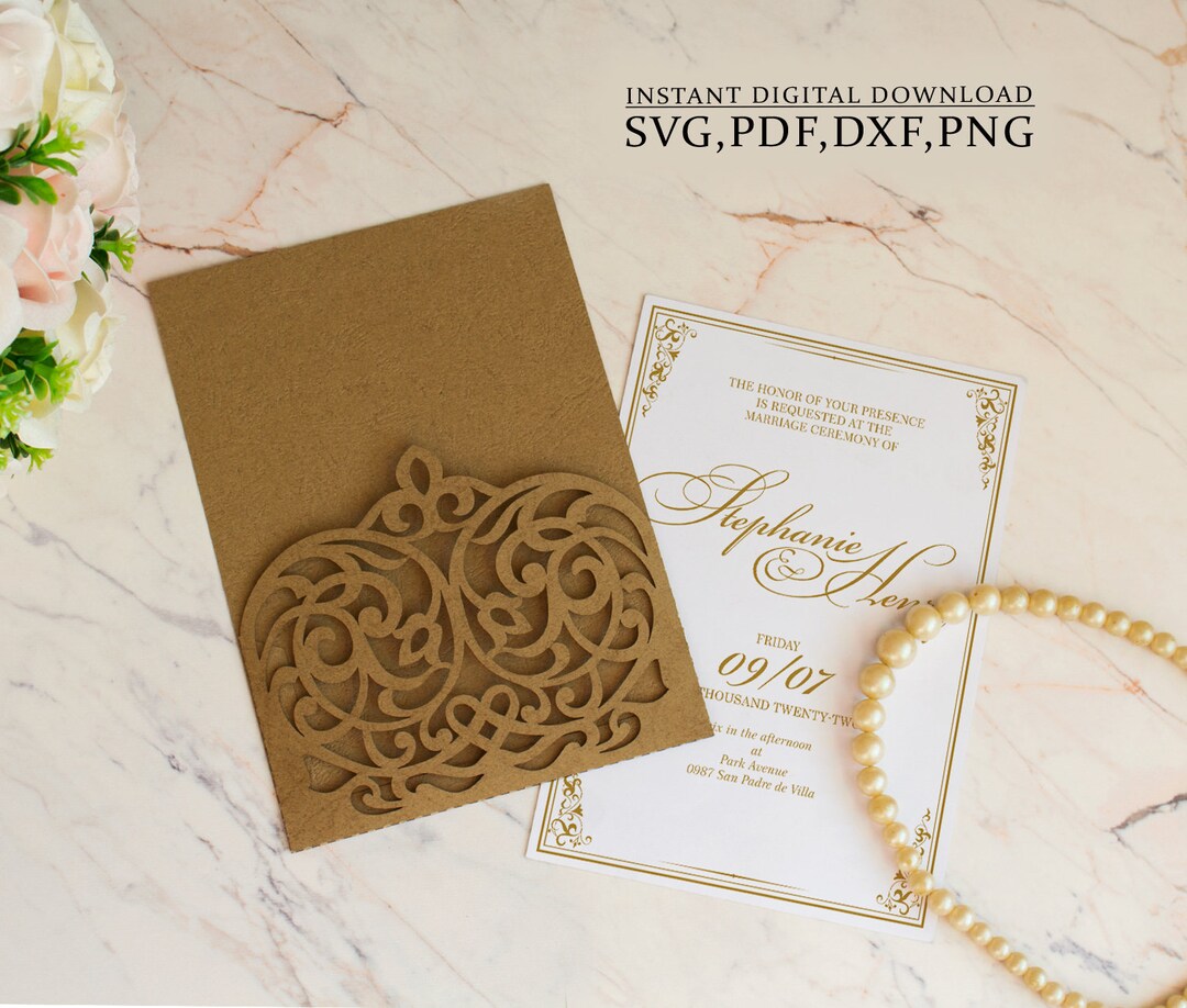 Wedding Pocket Invitation Template SVG, Pocket Envelope Template 5x7 ...