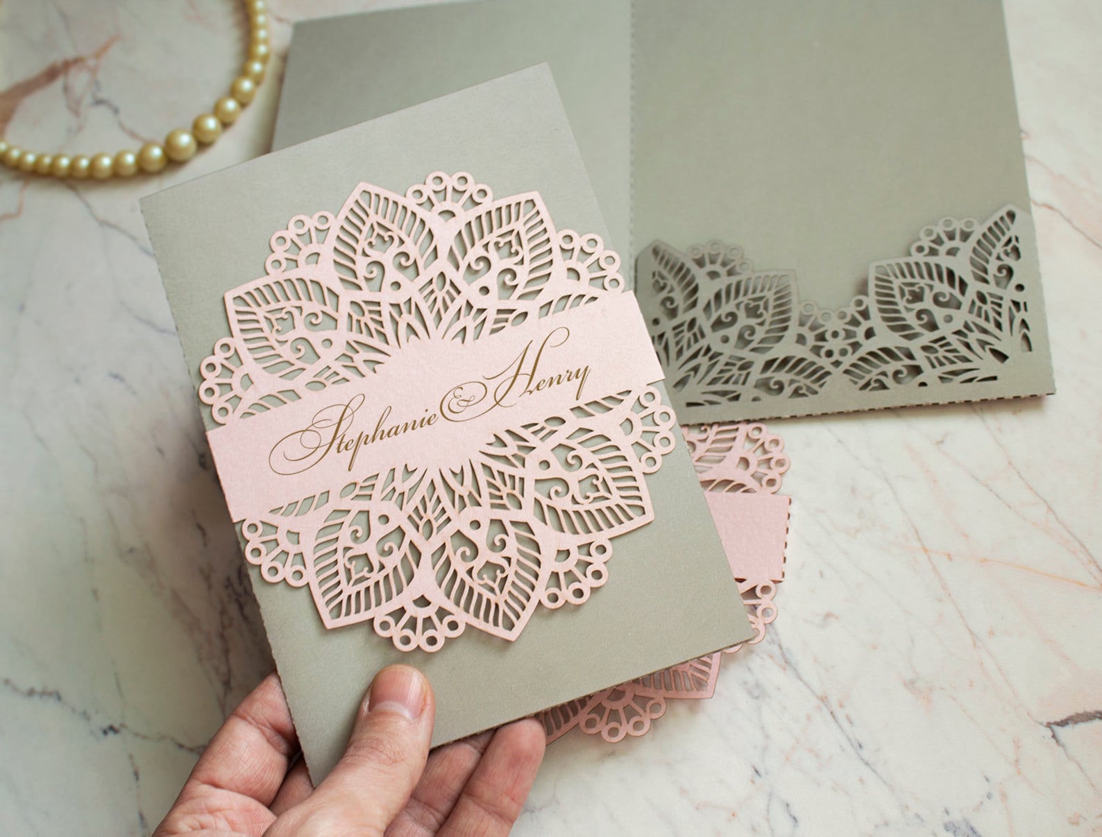 Wedding Lace Invitation SVG Template, Elegant 5x7 Pocket Envelope for ...
