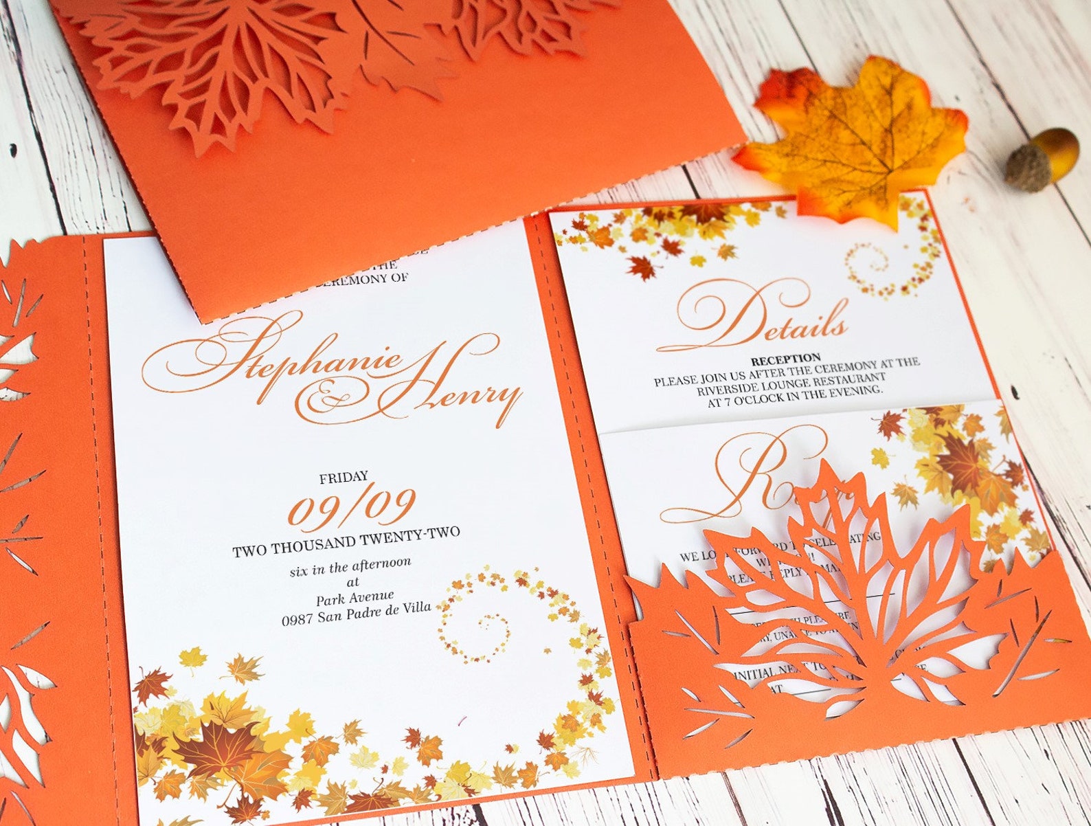 Dry Maple Leaf Invitation Template, Fall Wedding Trifold Envelope Svg, Thanksgiving Invitation ...