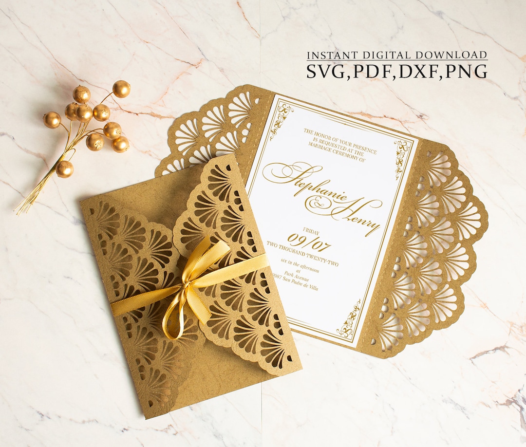 Wedding Invitation Template SVG, Classic Ornament Pattern 5x7 Envelope ...