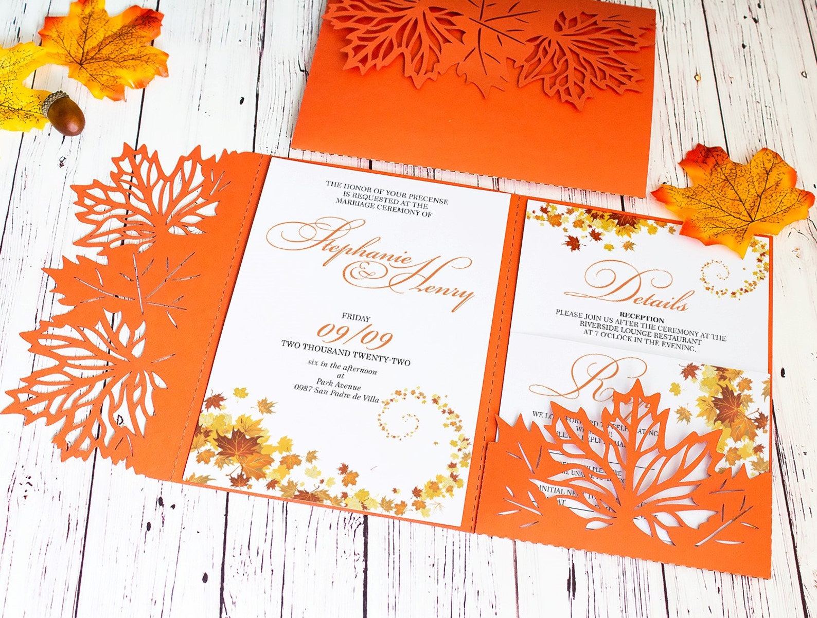 Dry Maple Leaf Invitation Template, Fall Wedding Trifold Envelope Svg ...