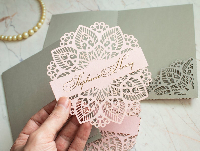 Wedding Lace Invitation SVG Template Elegant 5x7 Pocket - Etsy